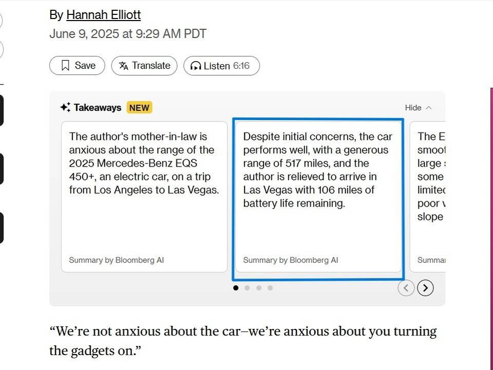Bloomberg's Mercedes EQS review shows how dangerous AI summaries can be ...